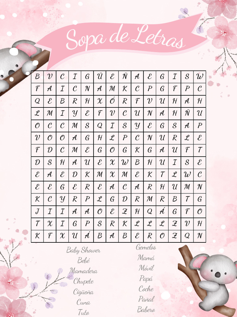 Sopa de Letras para Baby Shower | PDF