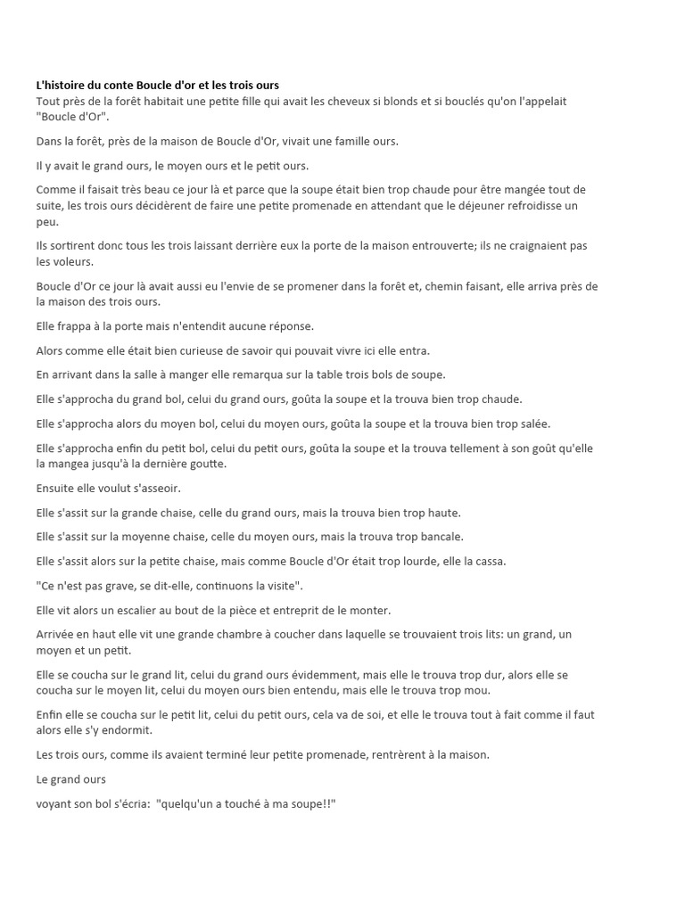 Boucle D'or - Conte - Français | PDF