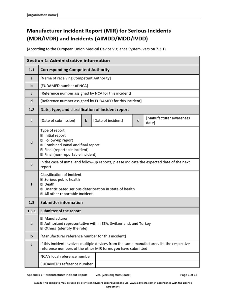 Manufacturer Incident Report Template | PDF