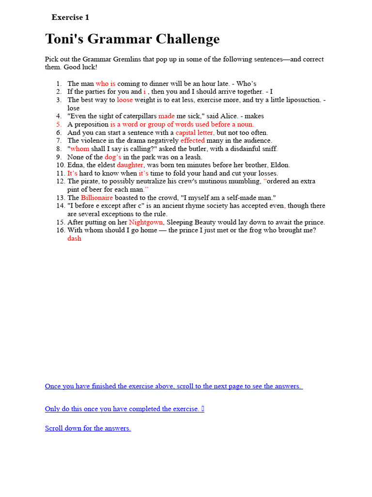 Grammar Gremlins Exercises | PDF