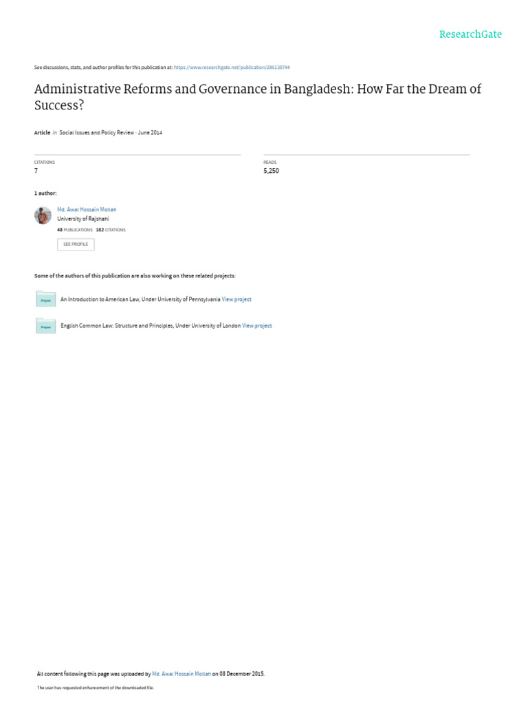 Administrative Reforms and Governance in Bangladesh,, How Far The Dream ...