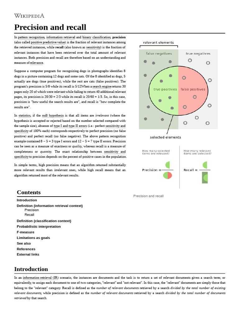 Precision and Recall | PDF | Sensitivity And Specificity | Statistics