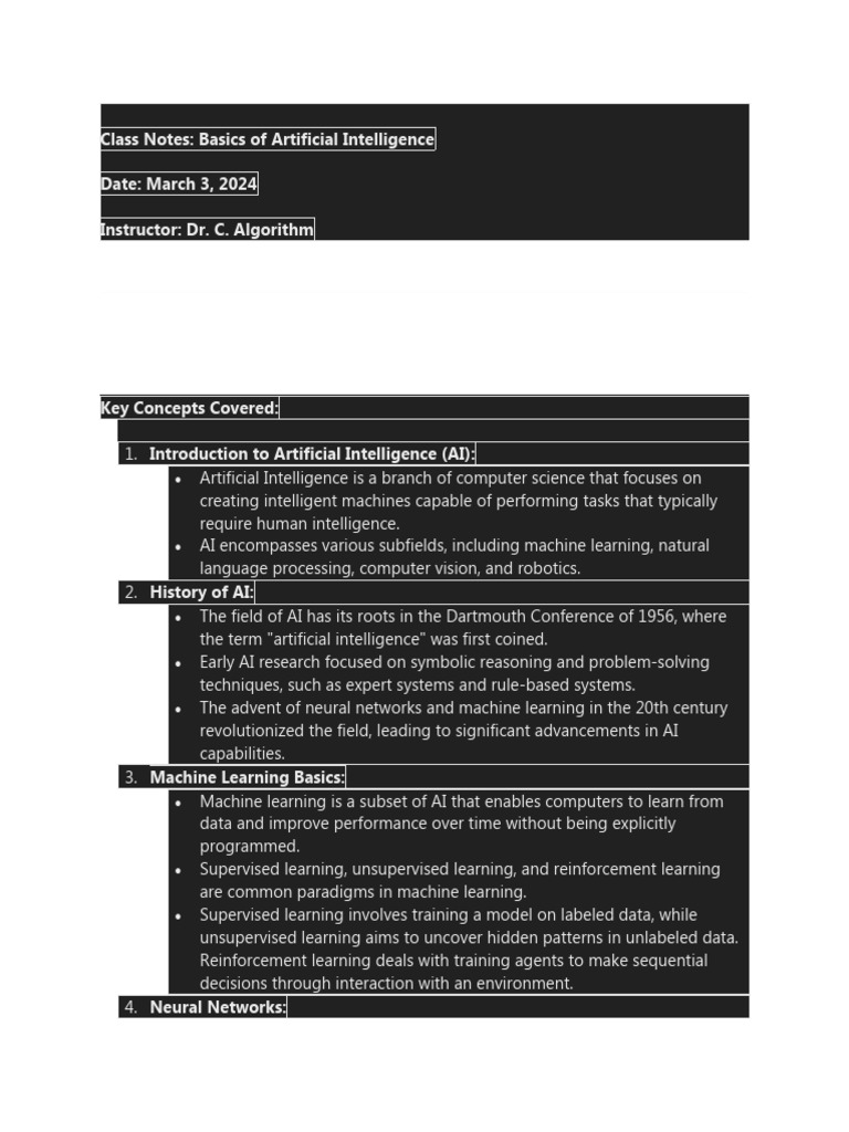 Class Note1s | PDF | Artificial Intelligence | Intelligence (AI ...