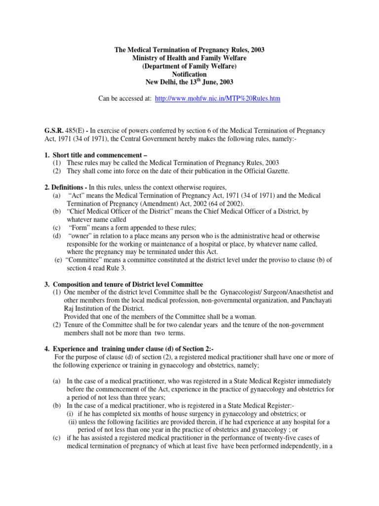 The Medical Termination of Pregnancy Rules, 2003 | PDF | Obstetrics ...