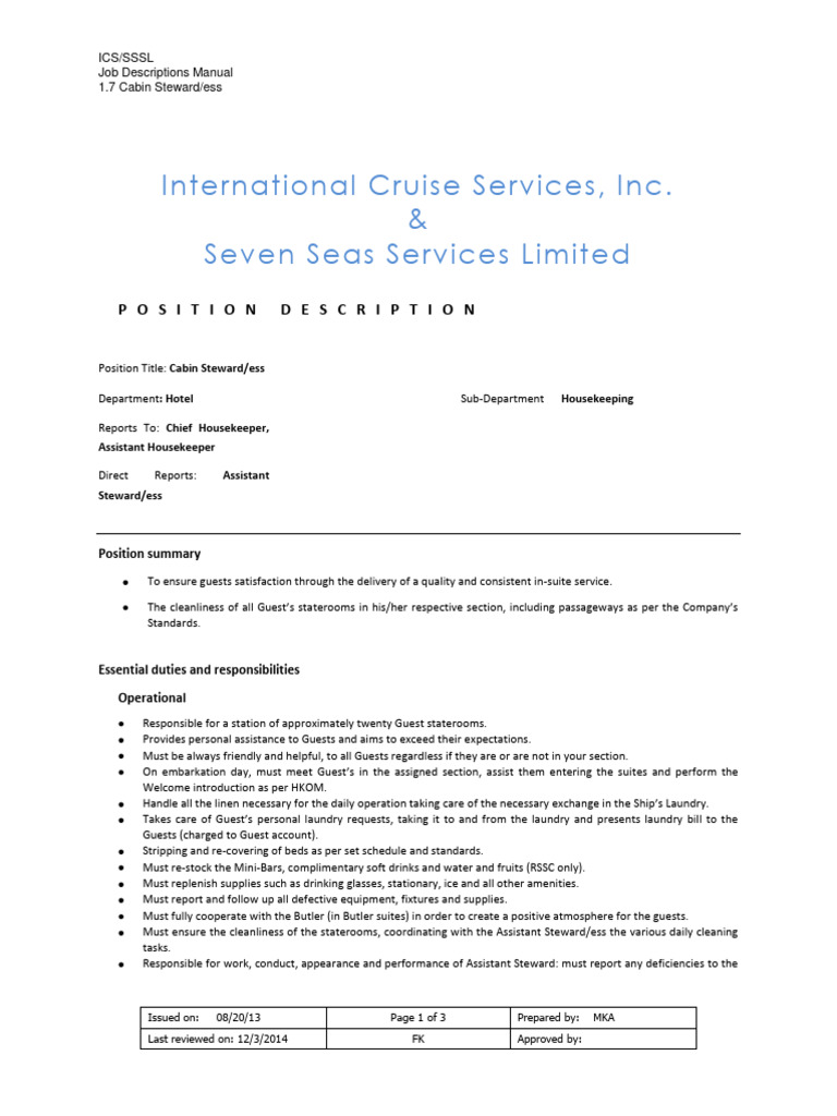 Cabin Steward | PDF | Flight Attendant | Cabin (Ship)