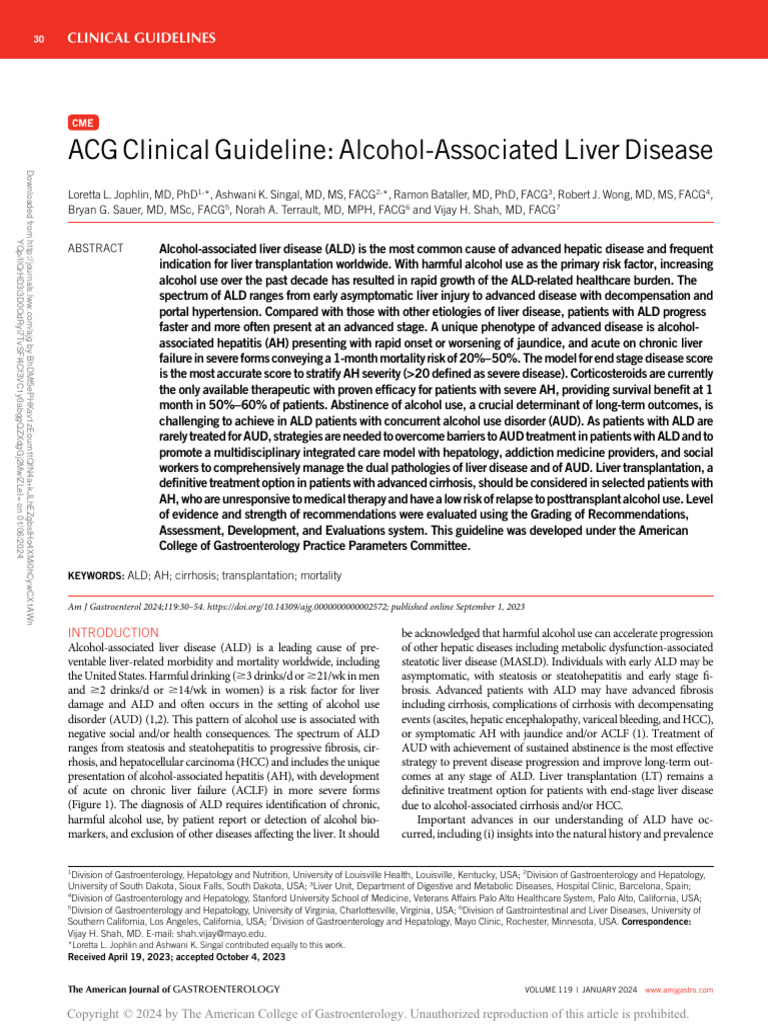 Alcohol-Associated Liver Disease - ACG Guidelines (2024) | PDF
