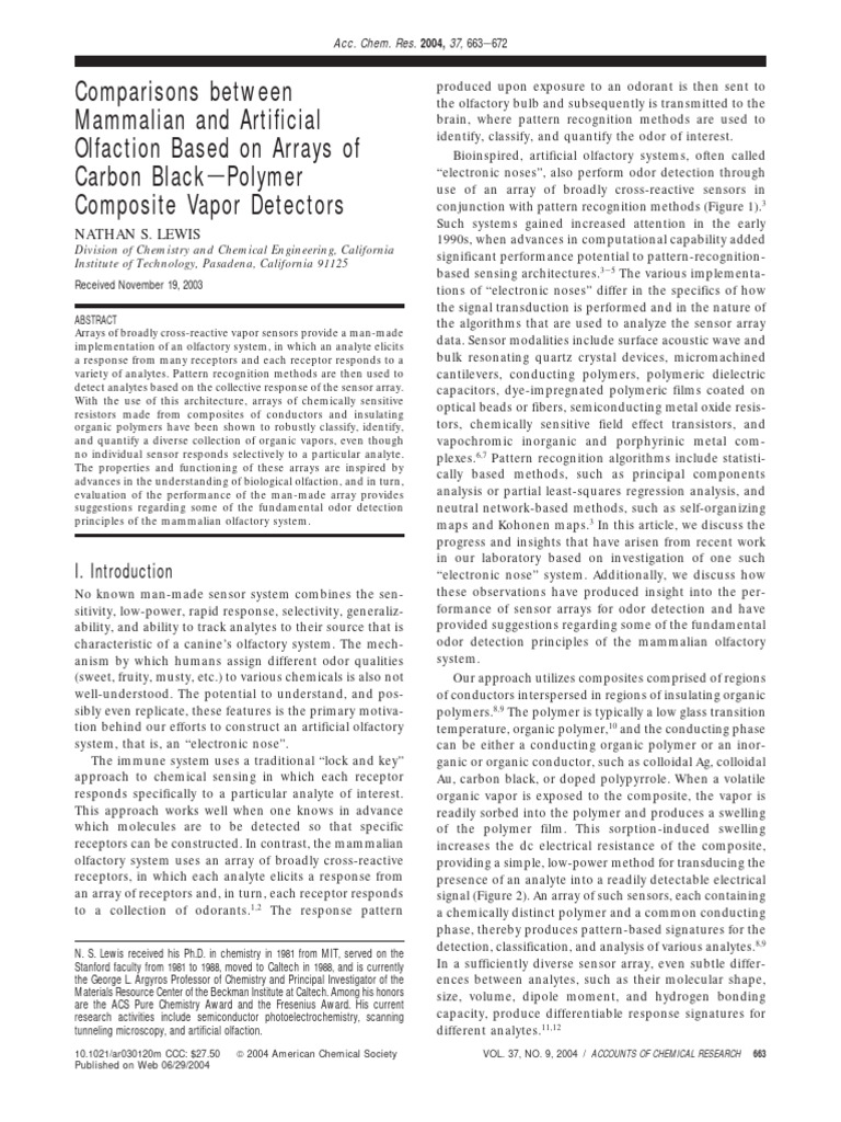 Comparisons Between Mammalian and Artificial Olfaction Based On Arrays of Carbon Black Polymer ...