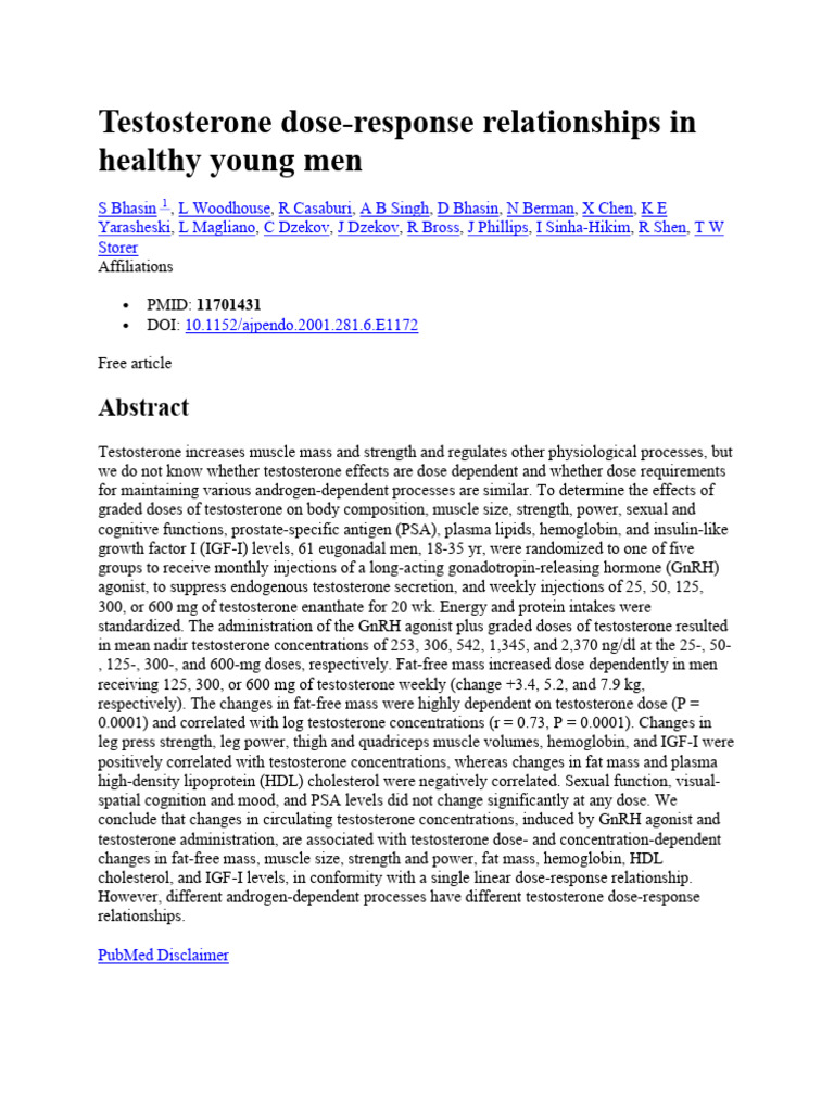 Testosterone Dose-Response Relationships in Healthy Young Men | PDF ...