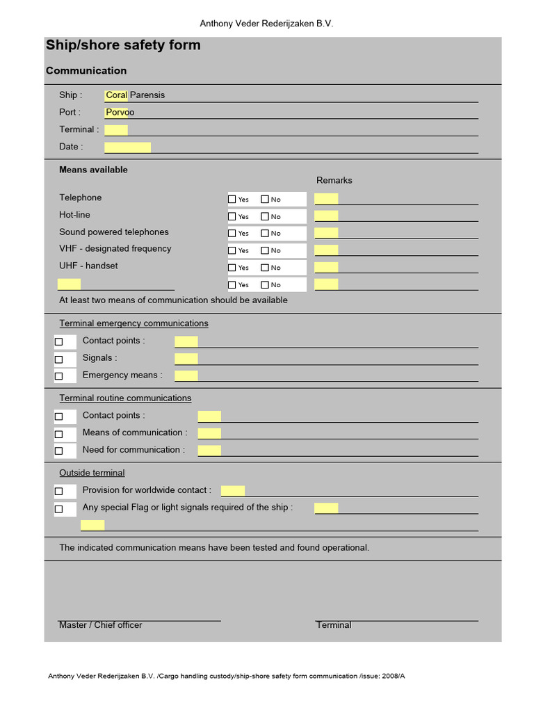 Cargo Ship-Shore Additional Agreements Loading | PDF | Ships | Valve