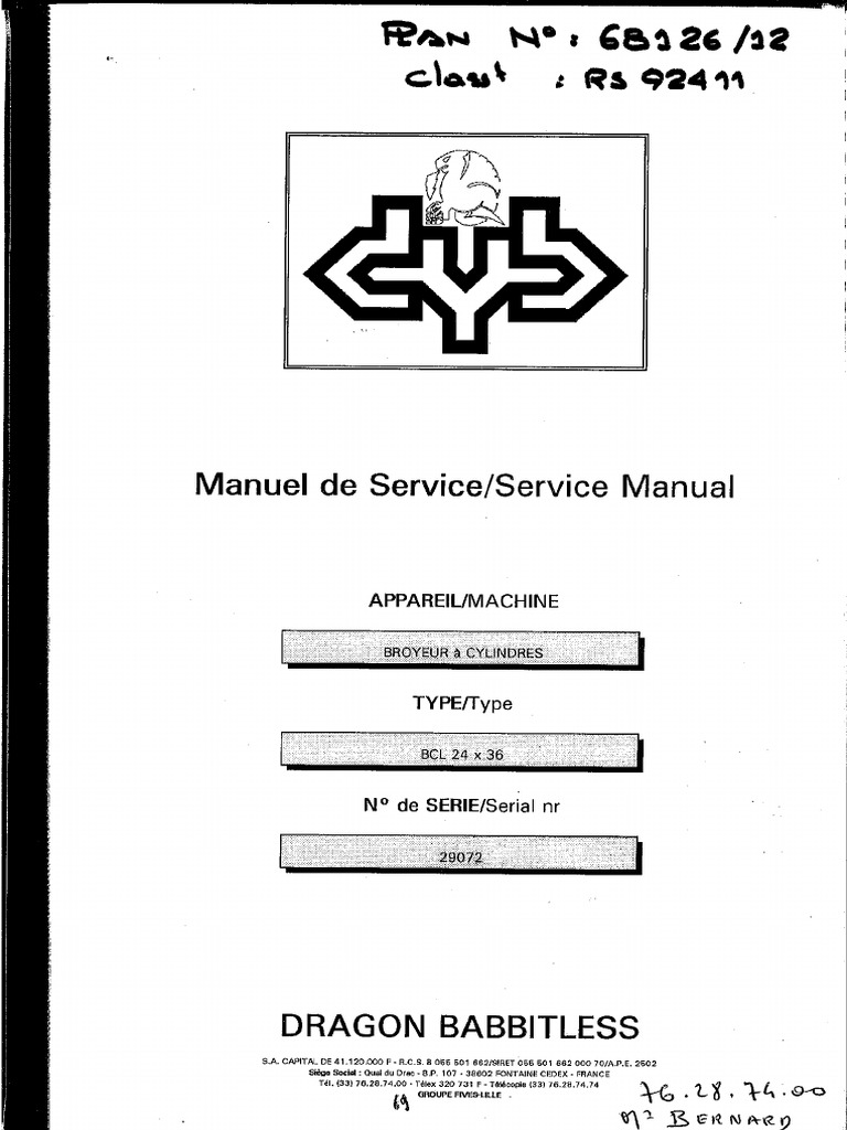 Broyeur à cylindres Manuel de service_DRAGON BABBITLESS_1992 | PDF