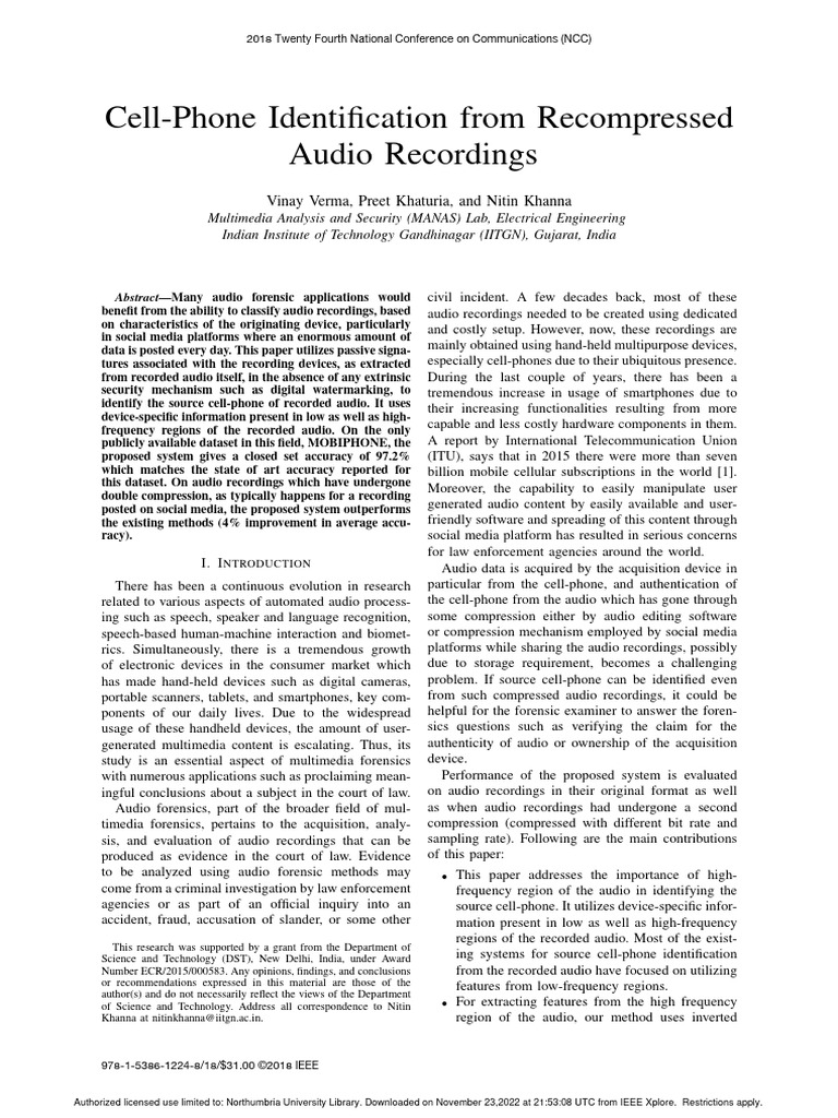 Cell-Phone Identification From Recompressed Audio Recordings | PDF ...