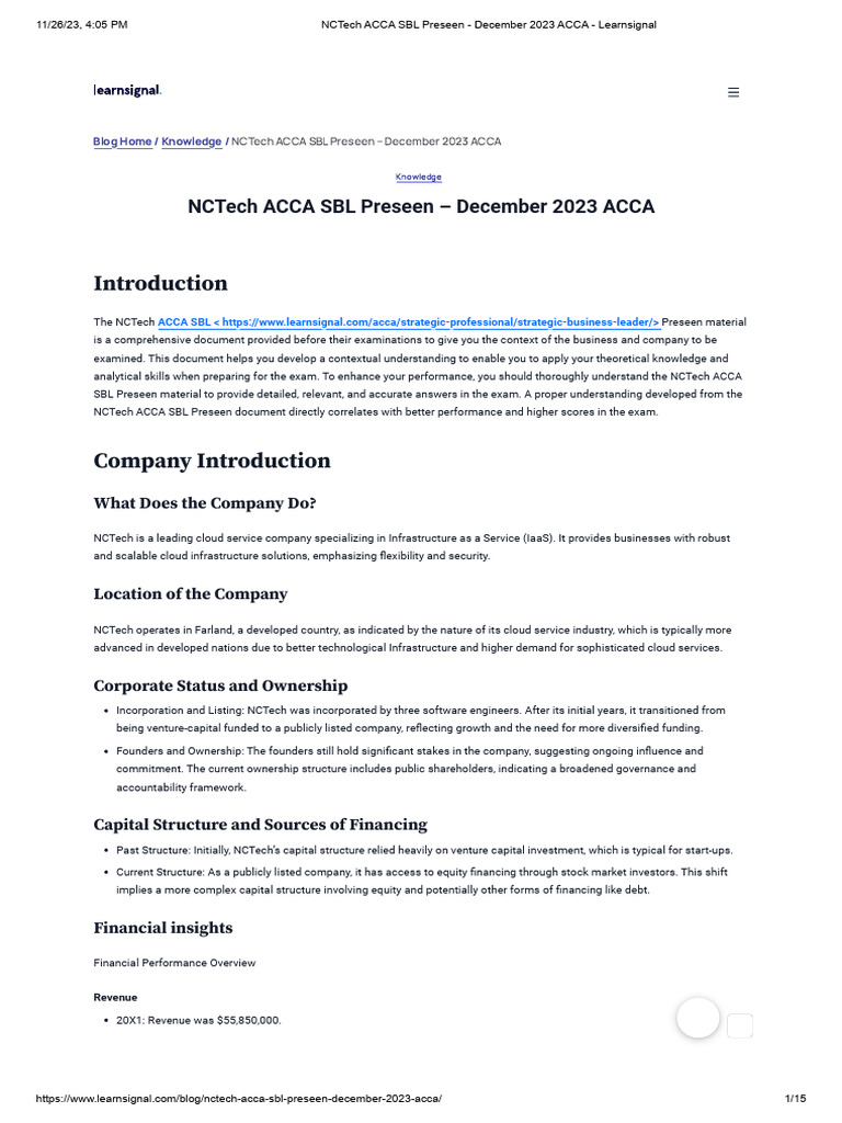 NCTech ACCA SBL Preseen - December 2023 ACCA | PDF