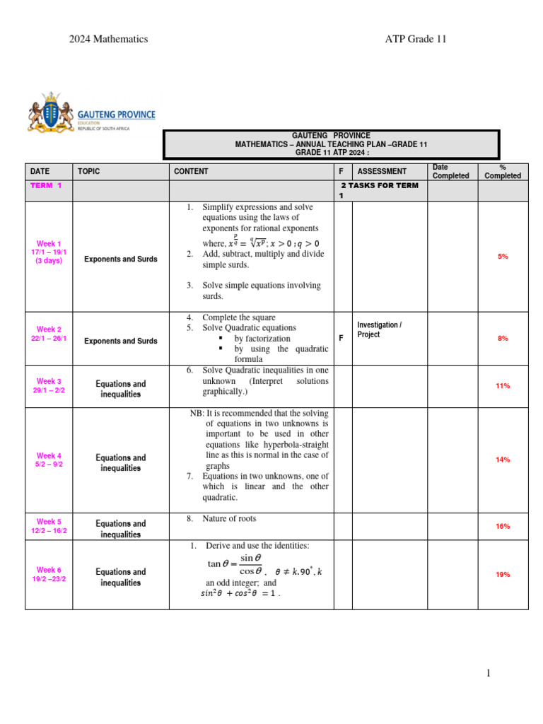 ATP Gr 11 Maths 2024 FINAL | PDF | Circle | Geometry