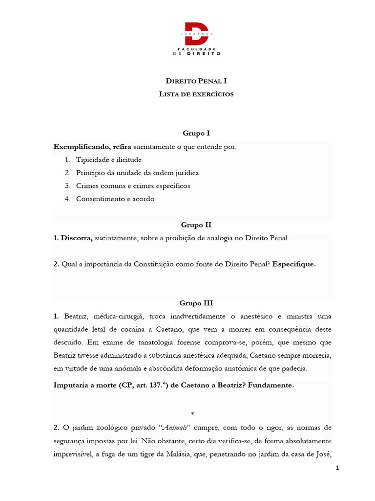 Casos de Direito Penal I Lista 5 | PDF