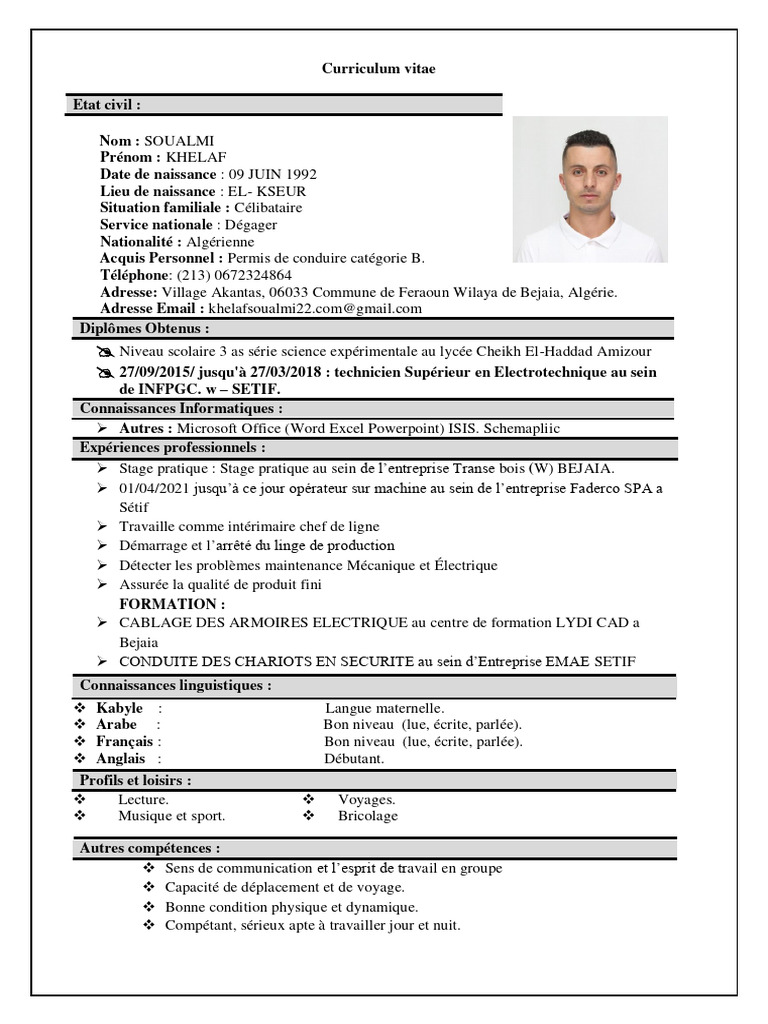 Khelaf Soualmi (Cv) - Copie | PDF