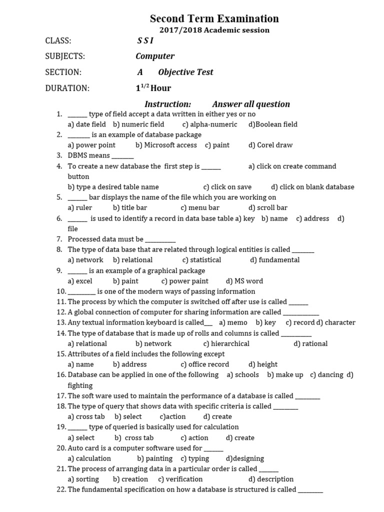 Computer 2nd Term ss1 SS 1 - 084548 | PDF | Databases | Operating System