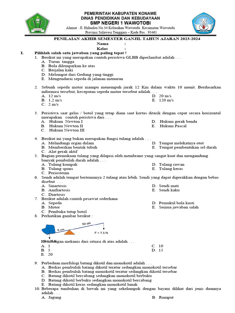 Soal Pas IPA Kelas 8 Seluruhnya (Aprya Ningsih) | PDF