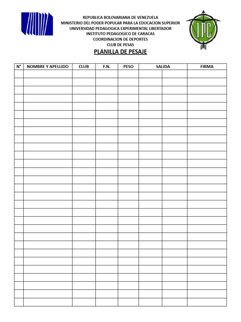 Planilla Pesaje | PDF