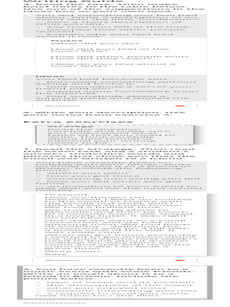 English Writing Exercises for A2 A description of an event English 2