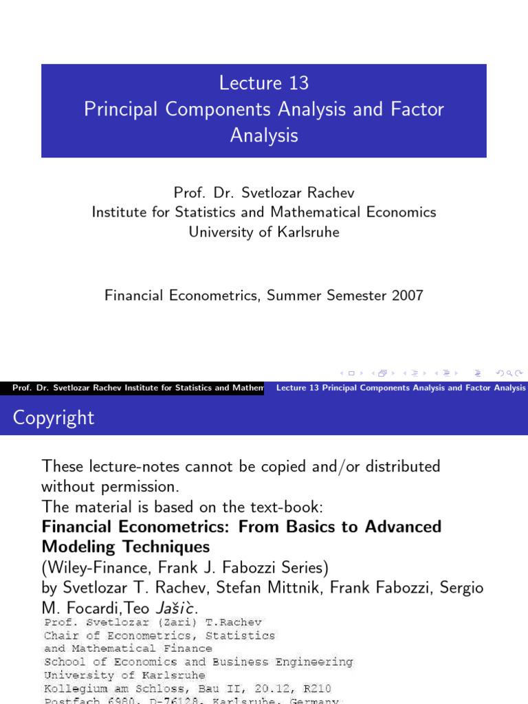 Lecture 13 Financial Time Series | PDF | Principal Component Analysis | Eigenvalues And Eigenvectors