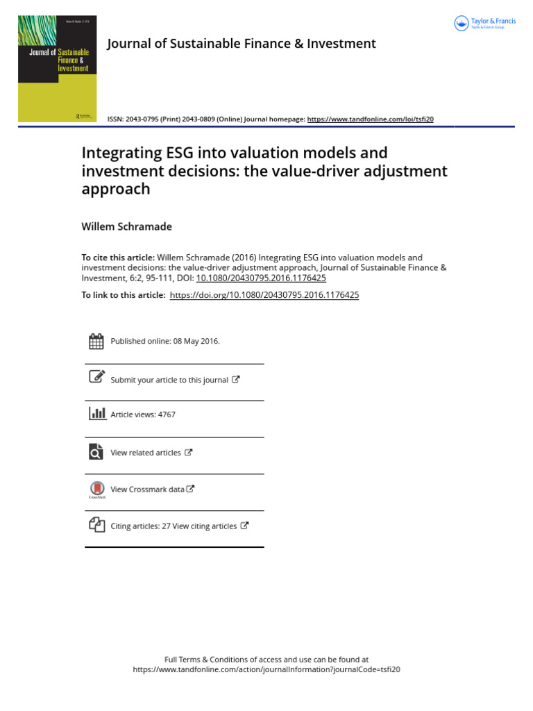 Integrating ESG Into Valuation Models and Investment Decisions The ...