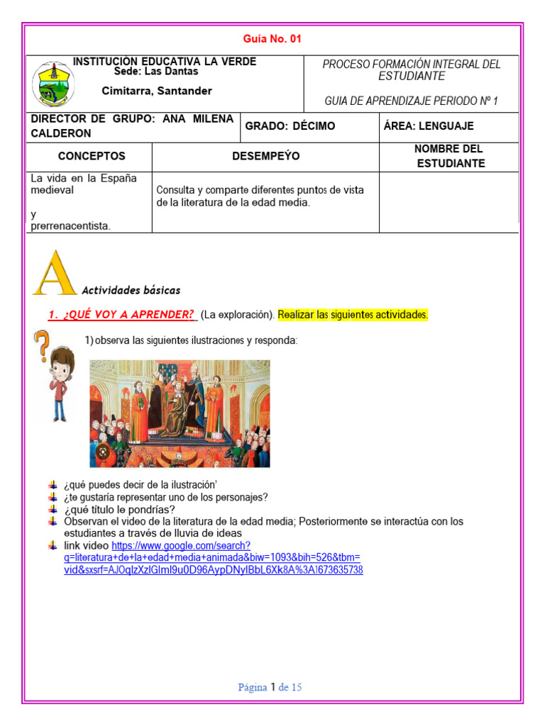 Guias Grado Lenguaje Dã Cimo 1âº Periodo 2023 | PDF