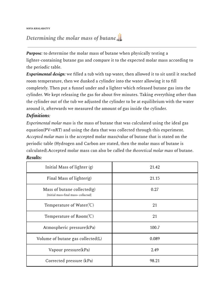 Determining The Molar Mass of Butane | Download Free PDF | Gases | Mole ...