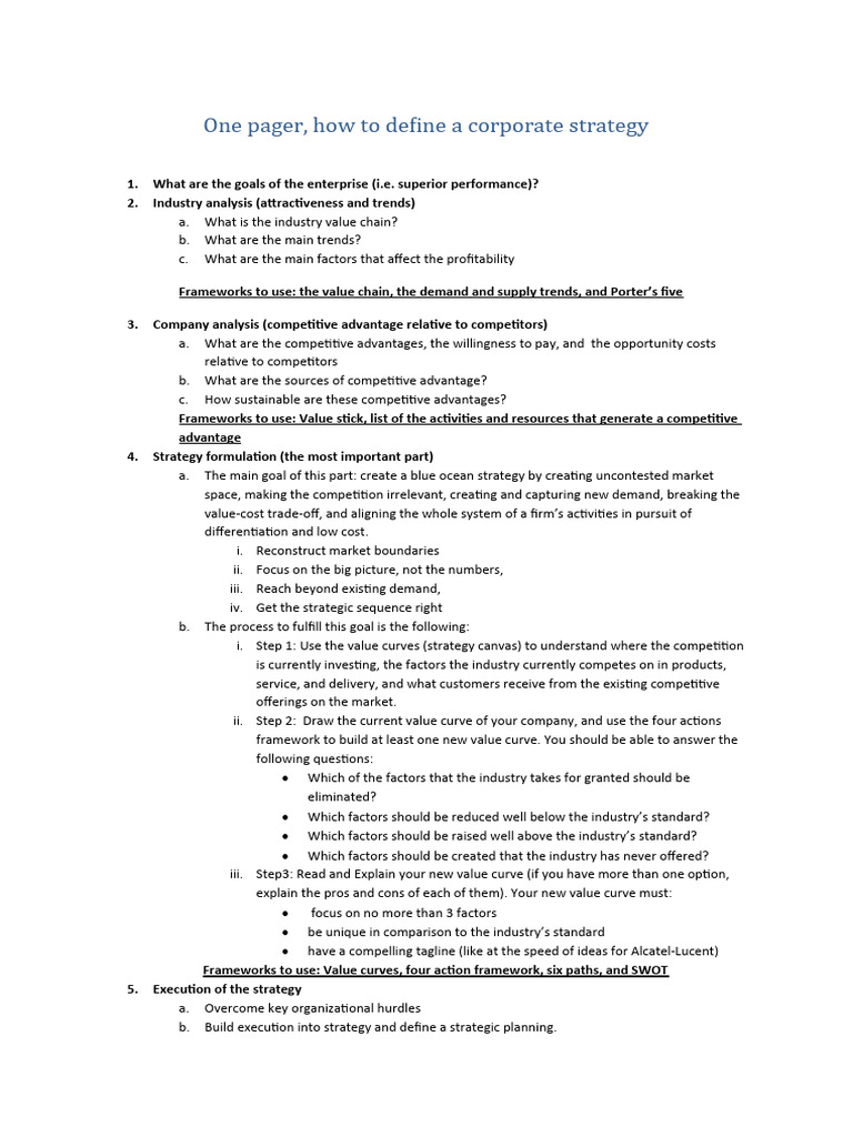 Strategy One Pager | PDF | Strategic Management | Competitive Advantage Strategy One Pager | PDF | Strategic Management | Competitive Advantage