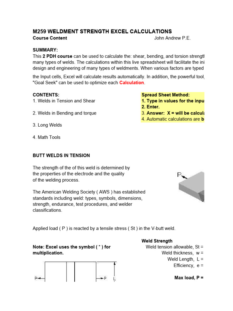 Weld Strength Calculations in Excel | PDF | Bending | Beam (Structure)