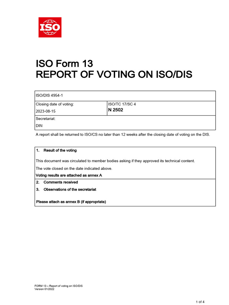 ISO-TC 17-SC 4 - N2502 - N 2502 Form 13 - ISO - DIS 4954-1 Decision ...