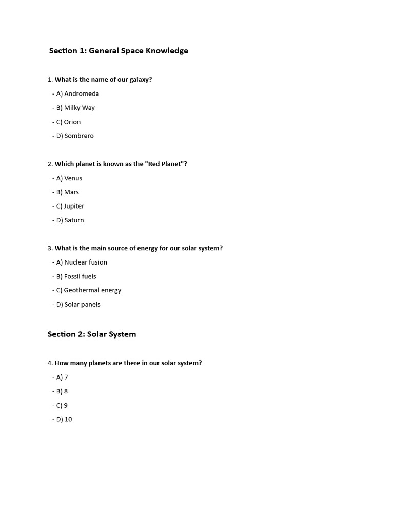 Science Olympiad Questionnaire | PDF | Space Exploration | Outer Space