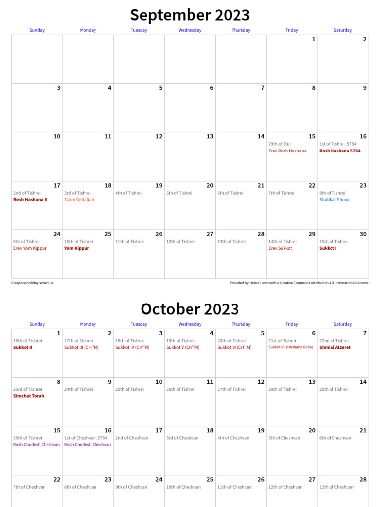 Hebcal-5784 Calendário Hebraico | PDF | Sukkot | Religious Holidays