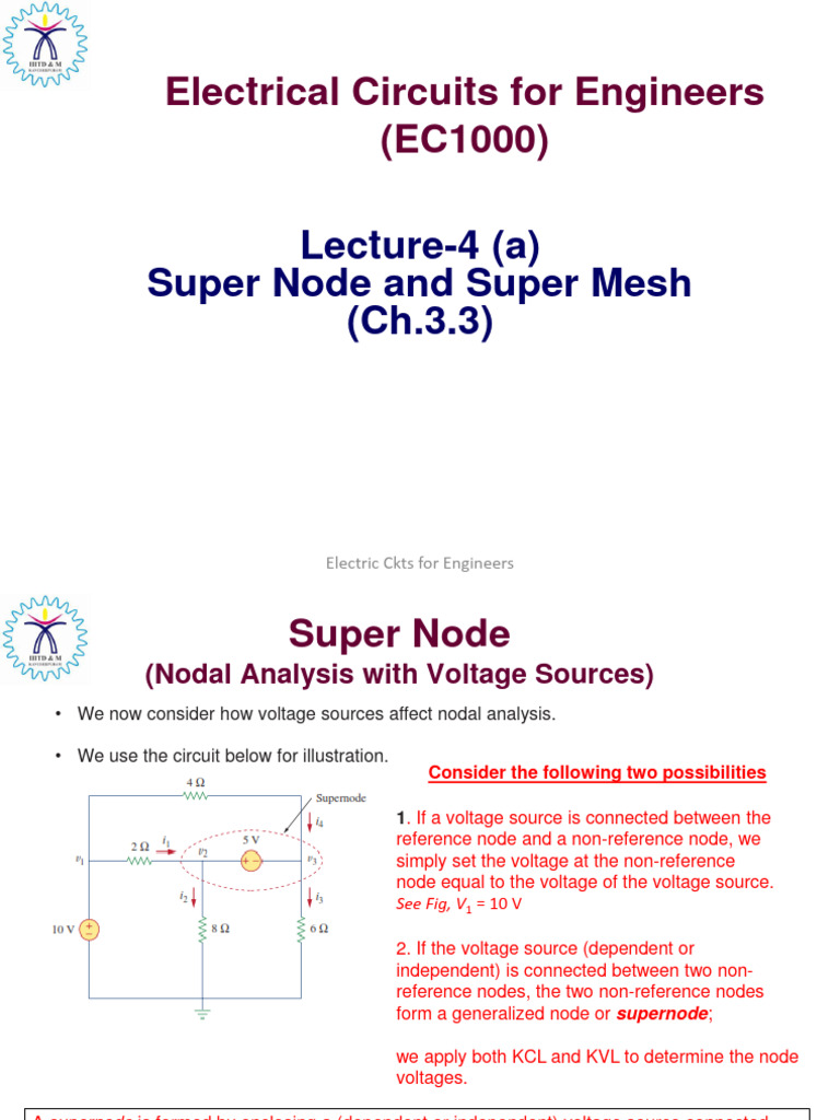 Lecture-4 (A) Super Node & Super Mesh Analysis | PDF
