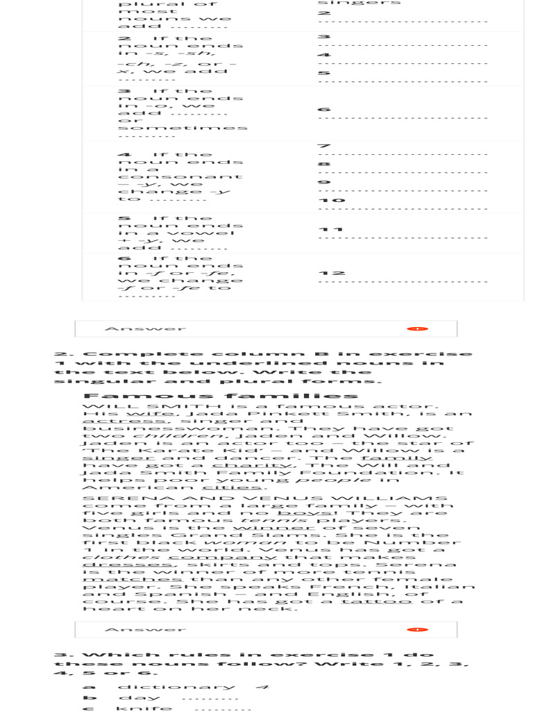 English Word Skills Exercises For A1 Singular and Plural Nouns English | PDF