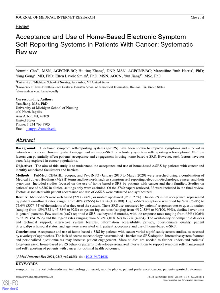 Acceptance and Use of Home-Based Electronic Symptom Self-Reporting ...