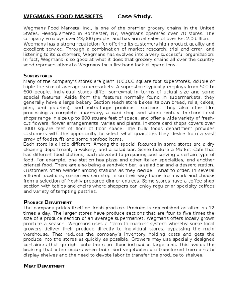 Wegmans Food Markets Case Study | PDF | Grocery Store | Supermarket