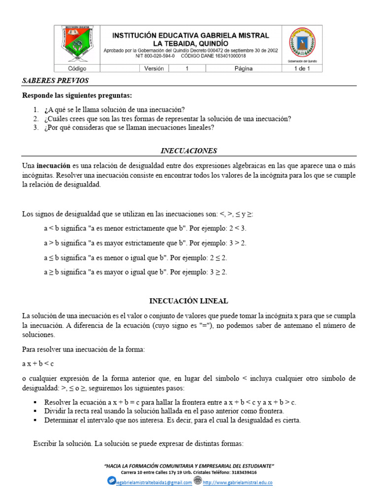 Inecuaciones Lineales | PDF | Desigualdad (Matemáticas) | Ecuaciones