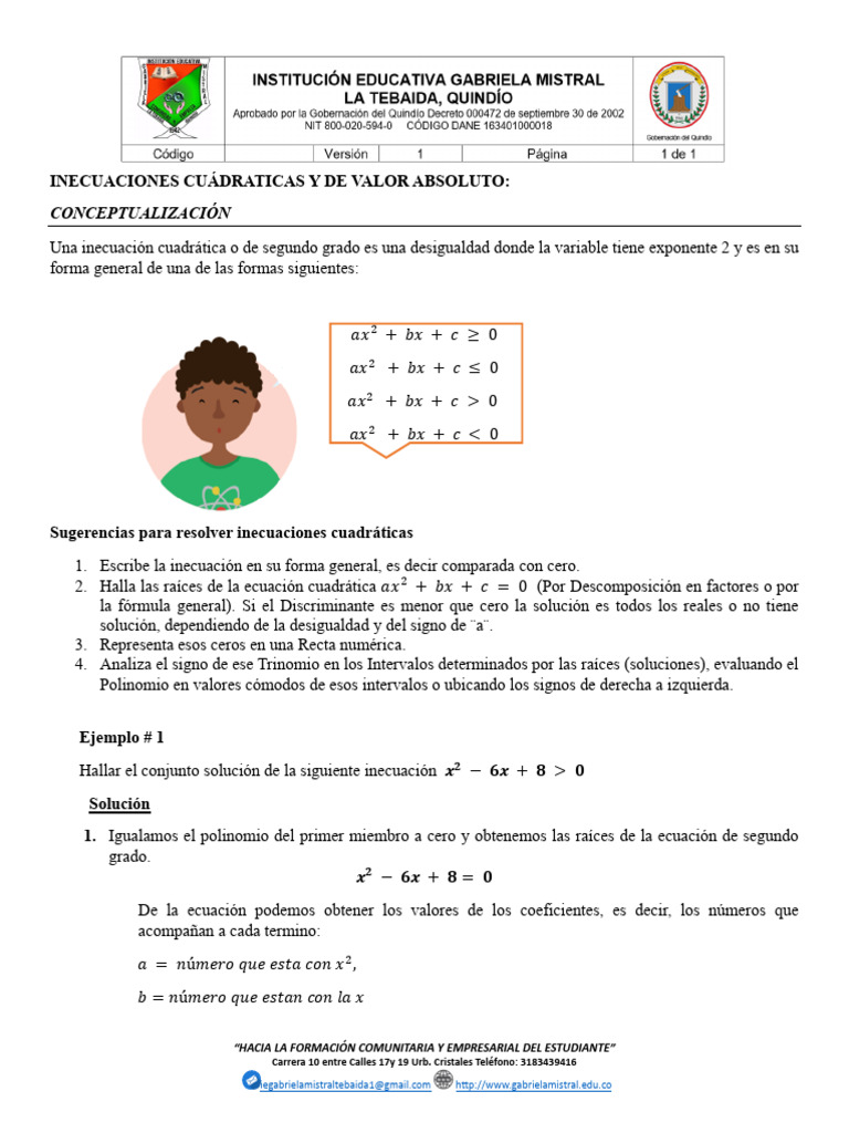 Inecuaciones Cuadrática y Valor Absoluto | PDF | Ecuaciones | Desigualdad (Matemáticas)