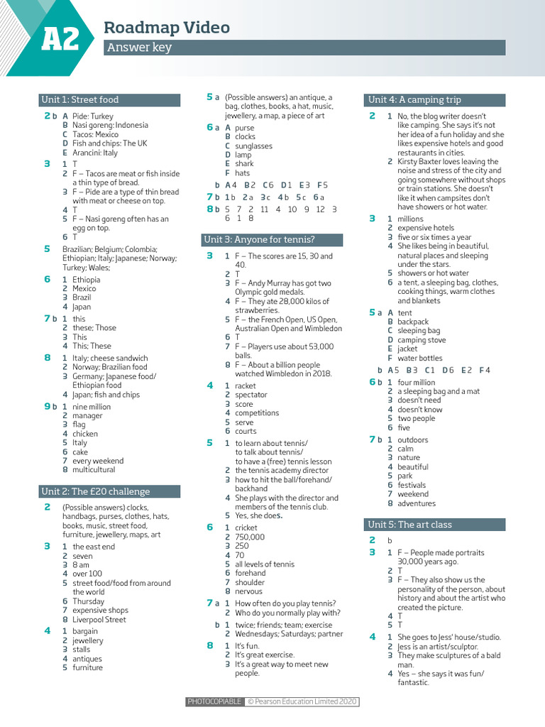 A2 Video Worksheets Answer Key | PDF