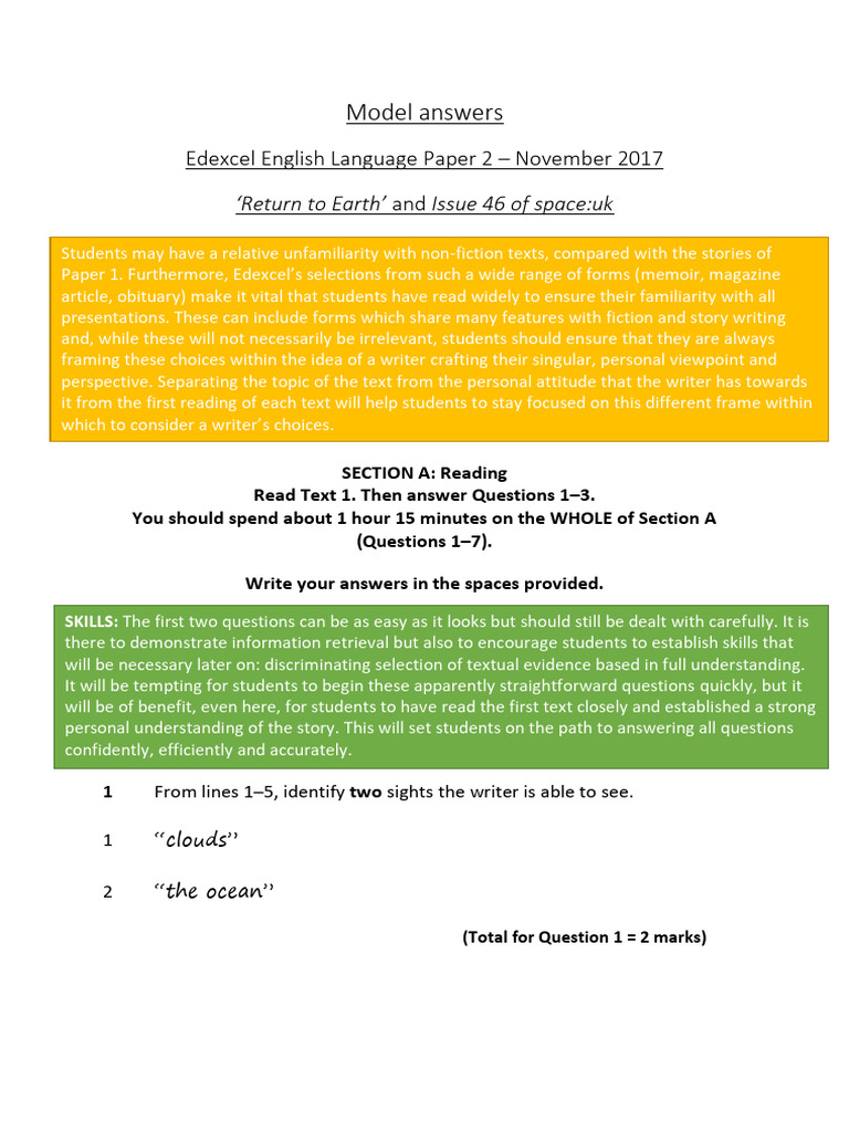 ArchModel Answers Edexcel Lang P2 Nov 17 Updated For 2019 | PDF