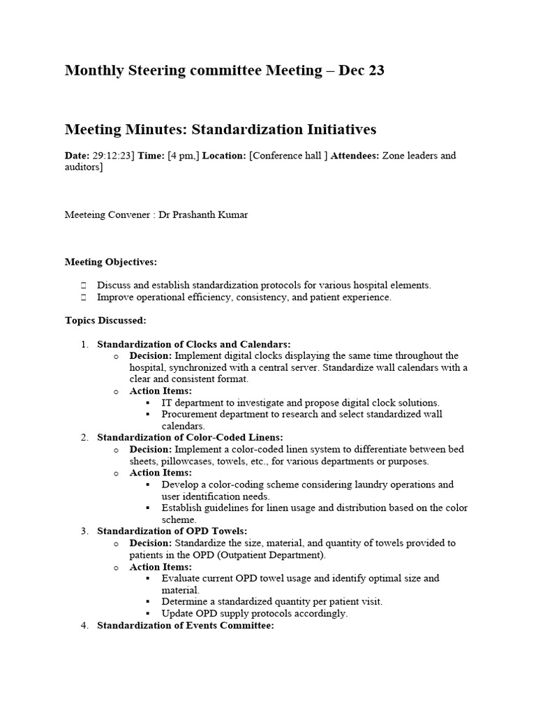 Monthly Steering Committee Meeting Example | PDF | Standardization ...