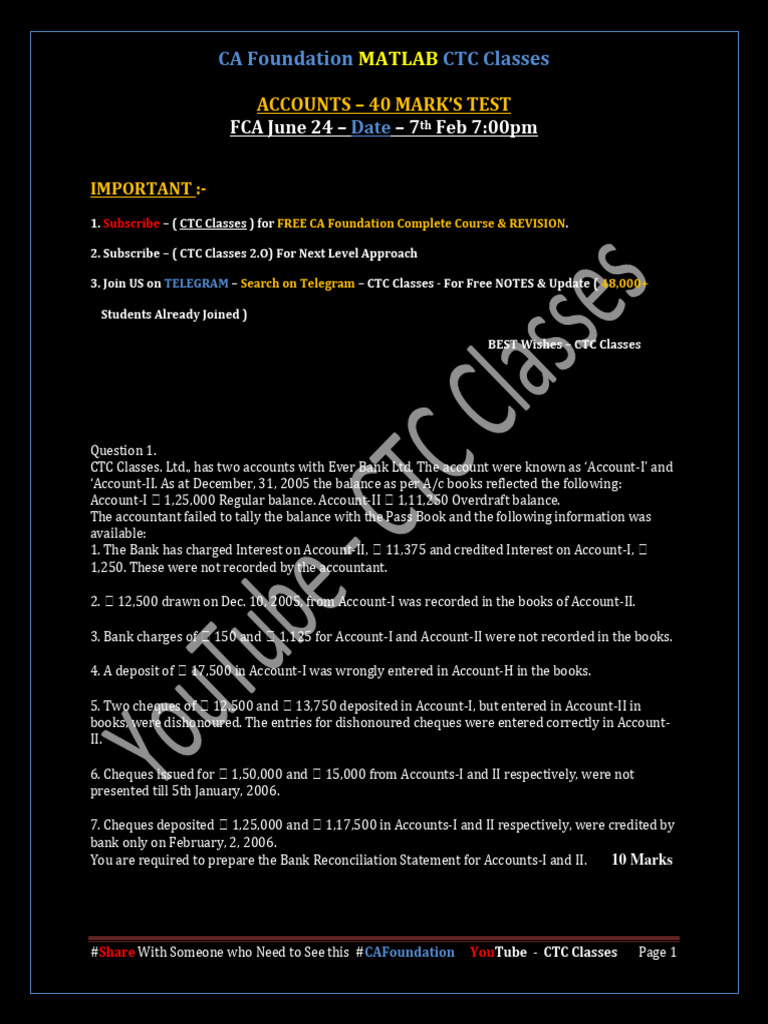 40 Marks Test I BRS & ROE I CTC Classes | Download Free PDF | Debits ...