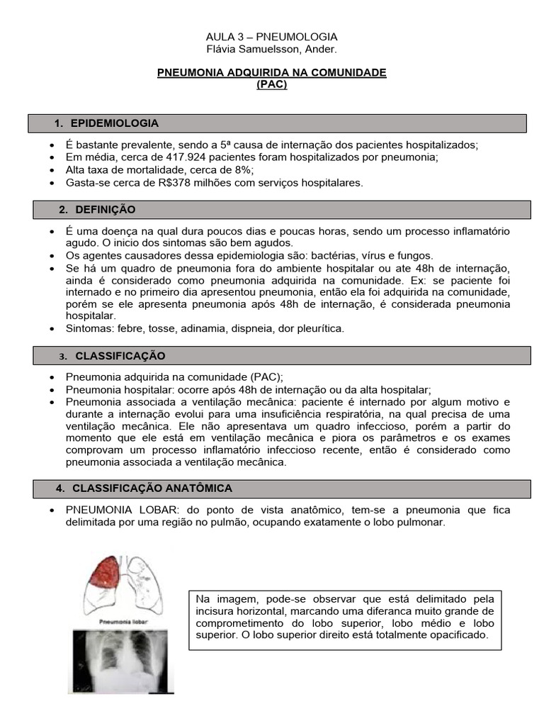 Aula 3 - Pneumo | PDF | Pneumonia | Inflamação