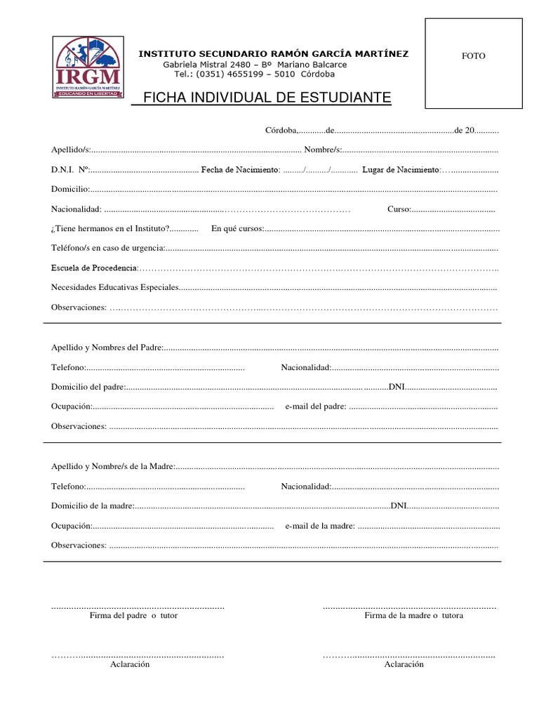 Ficha Estudiantil Instituto Ramón García | PDF | Control de acceso | Autenticación