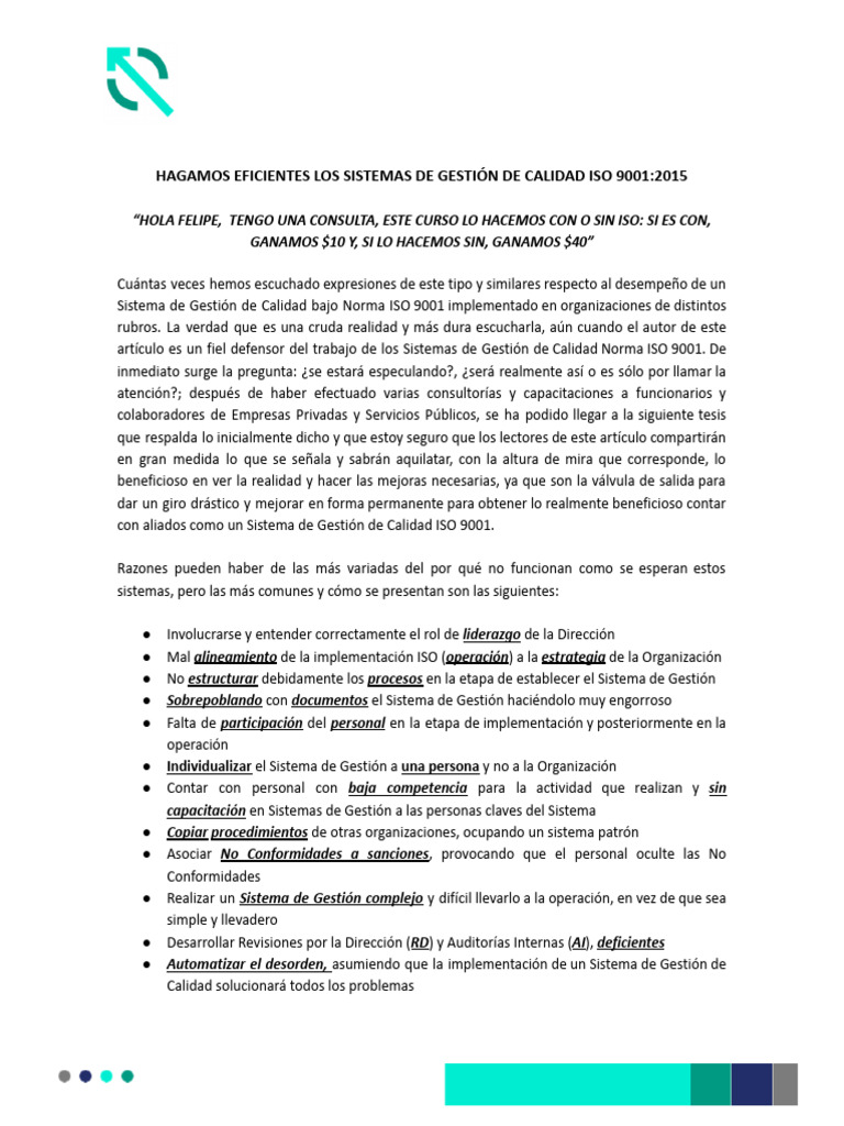 Artículo eficicencia de los SGC ISO 9001 | PDF | Sistema de manejo de ...