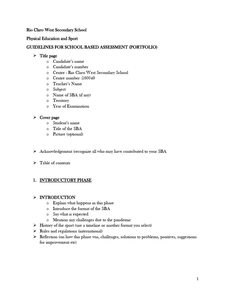 PE SBA Guidelines for Students | PDF | Human Communication