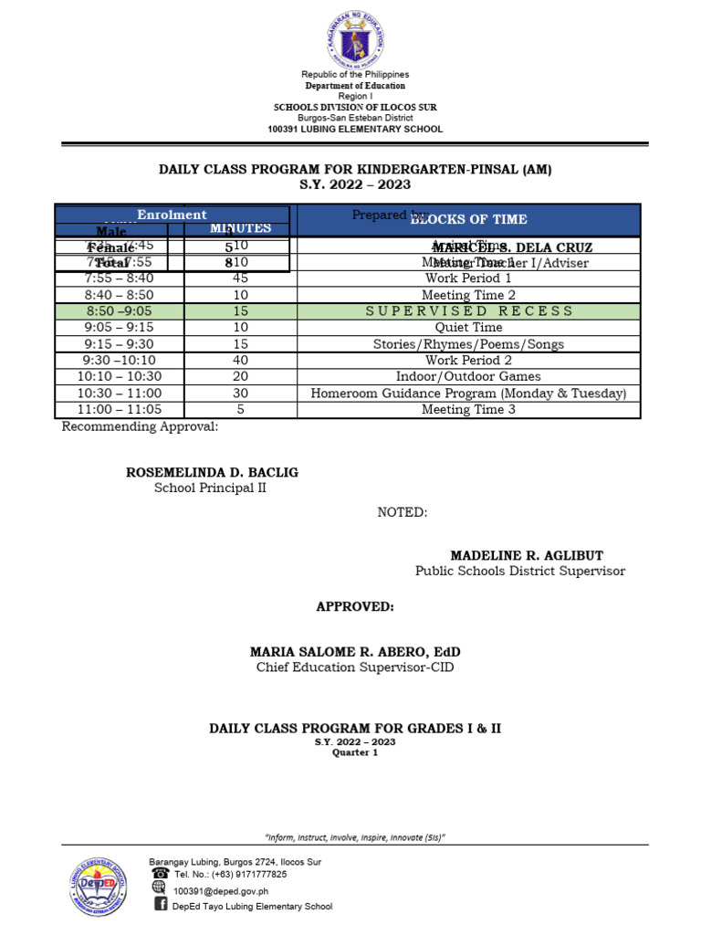 Class Program SY 2023 2024 New | PDF
