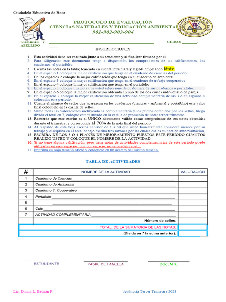 Protocolo de Evaluacion 3P 2023 901-902 - 903 - 904 | PDF