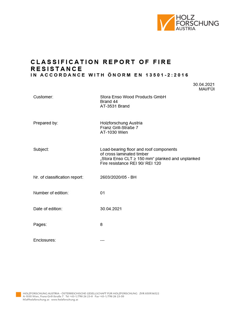 Fire Resistance Classification Report | PDF