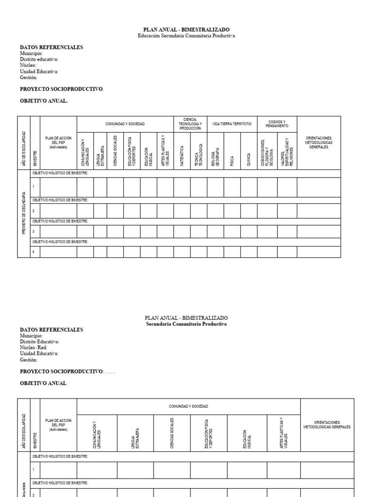 Formato Plan Anual Bimestralizado | PDF | Holismo | Lingüística